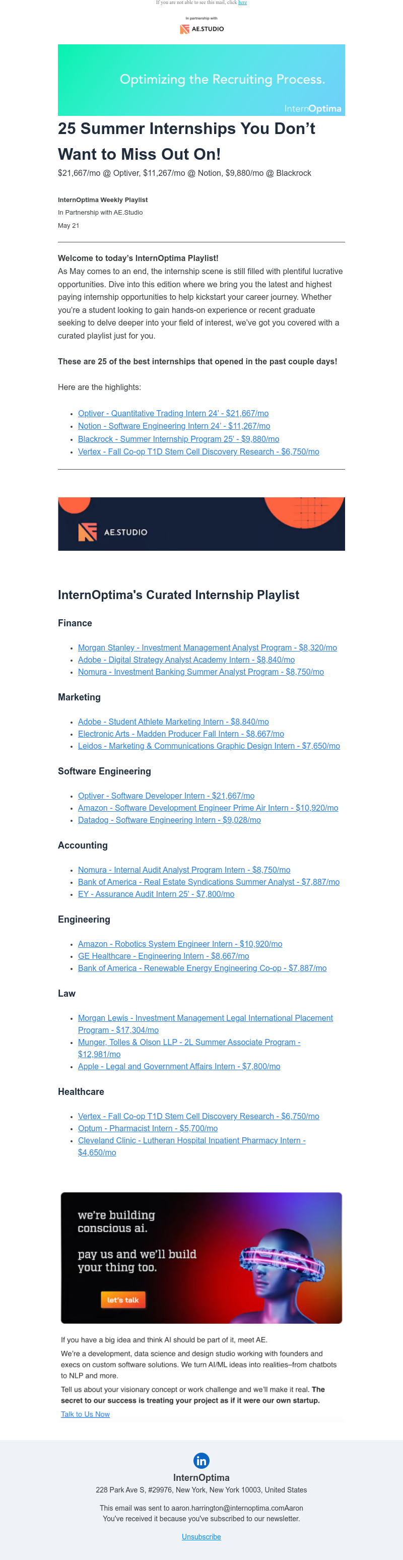 InternOptima Playlist Sponsored Newsletter Advertising | Paved