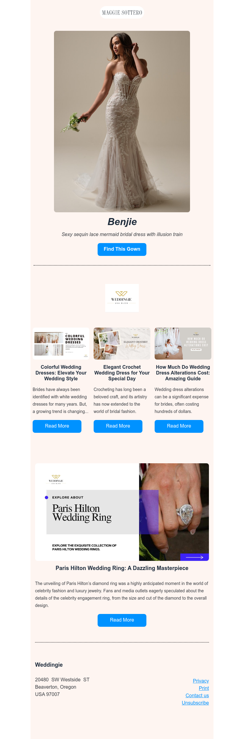 Weddingie Newsletter Sponsored Email Advertising | Paved