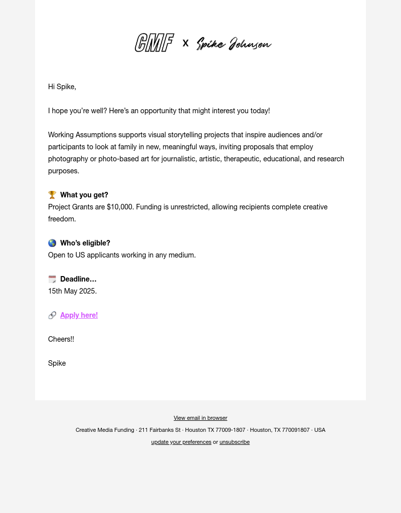 Creative Media Funding (CMF) Sponsored Newsletter Advertising | Paved