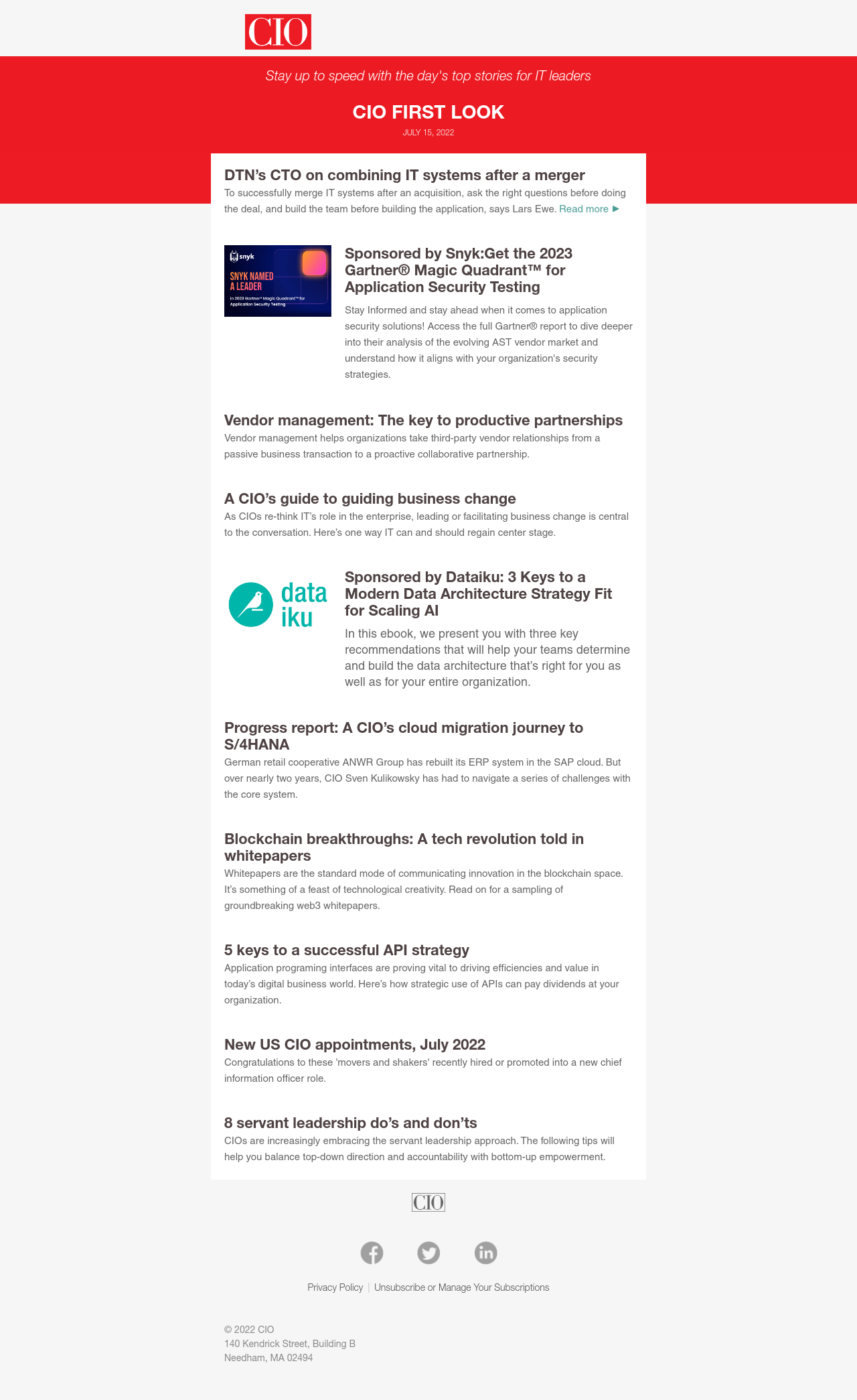 CIO First Look Sponsored Newsletter Advertising | Paved