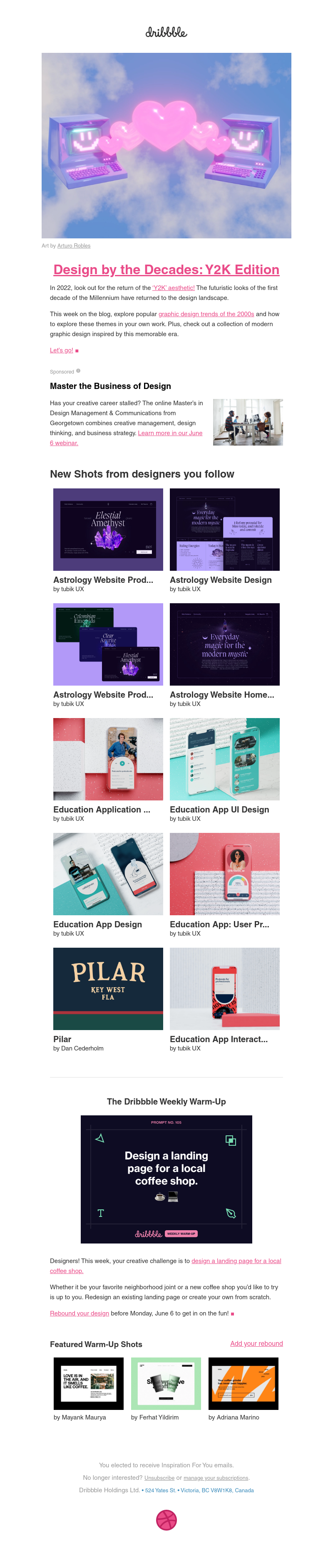 Dribbble - Friday "Inspiration" Sponsored Newsletter Advertising | Paved