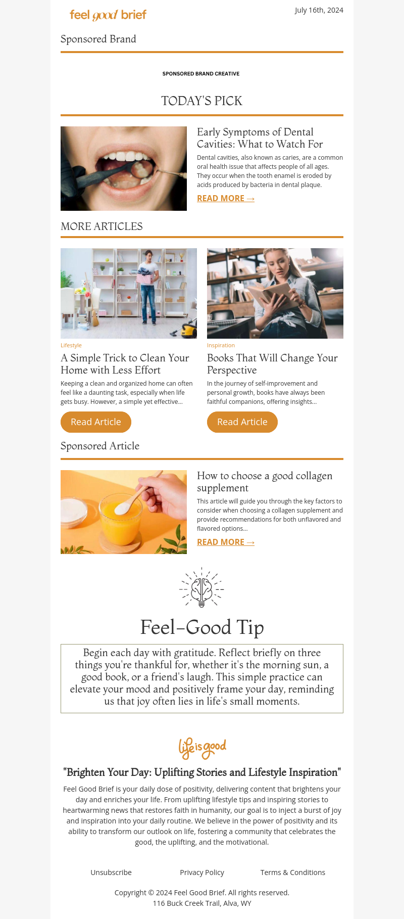 Feel Good Brief Sponsored Newsletter Advertising | Paved
