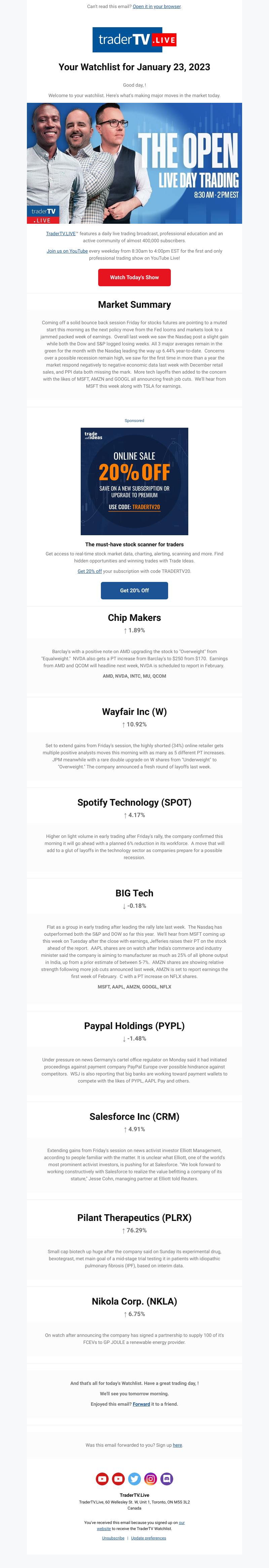 TraderTV Watchlist Sponsored Email Advertising | Paved
