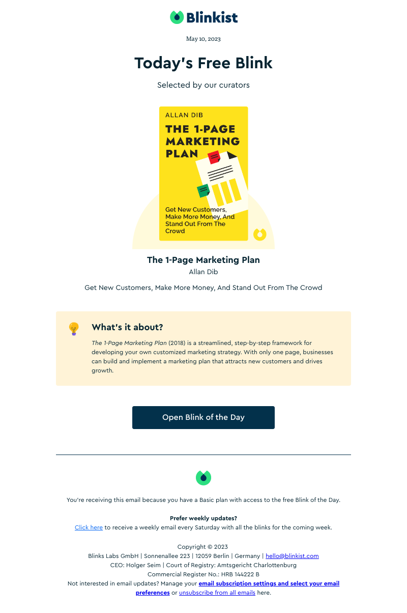 Blinkist Daily Pick email Sponsored Newsletter Advertising | Paved