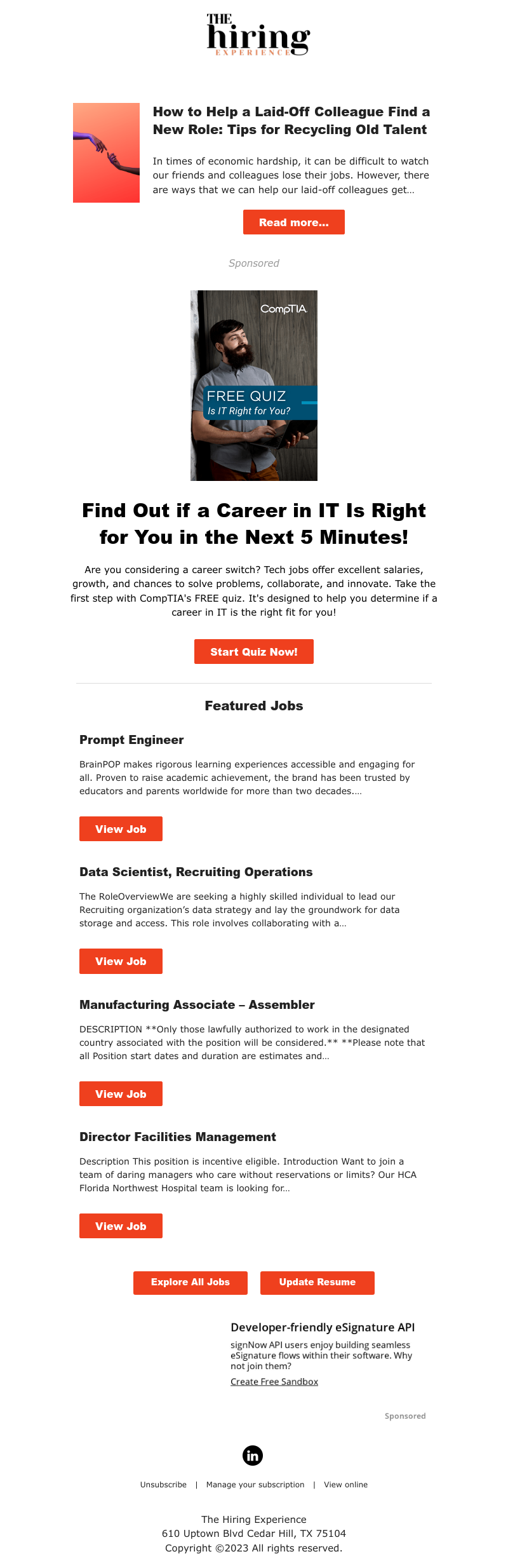 The Hiring Experience Career Plug Sponsored Email Advertising | Paved