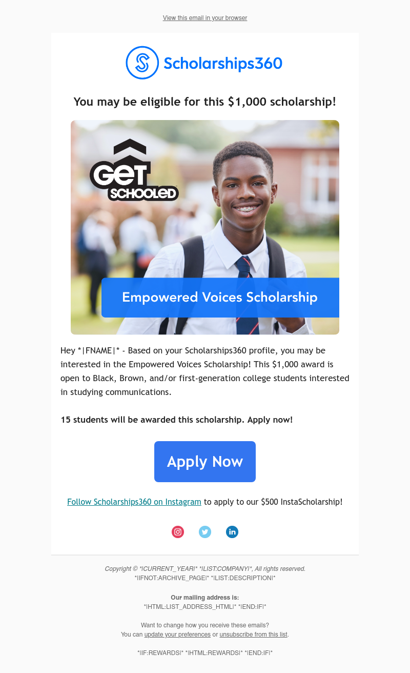 Scholarships360 Newsletter Sponsored Email Advertising | Paved