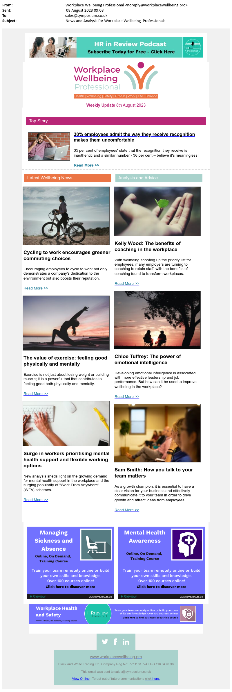 Workplace Wellbeing Professional Sponsored Email Advertising | Paved