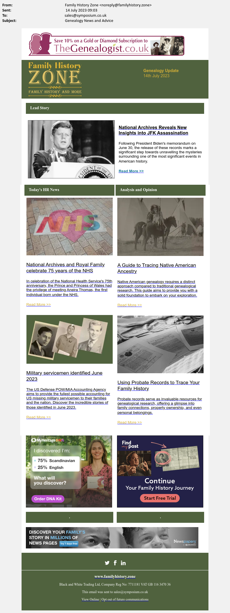 Family History Zone Sponsored Newsletter Advertising | Paved