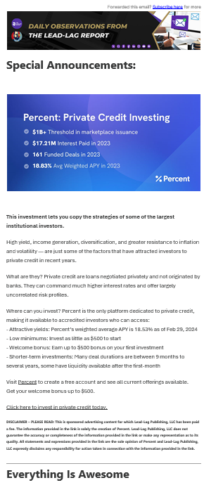 The Lead-Lag Report Sponsored Email Advertising | Paved