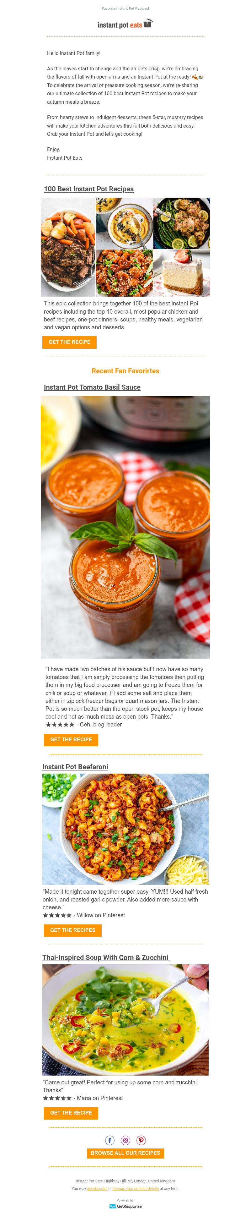 Instant Pot Eats Newsletter Sponsored Newsletter Advertising | Paved