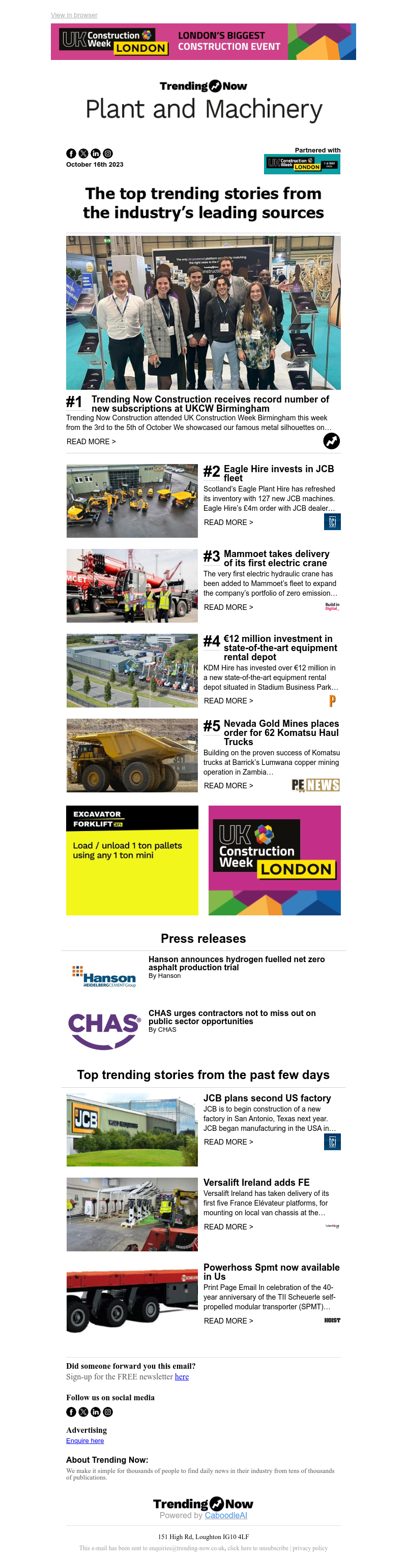 Trending Now Plant and Machinery Sponsored Email Advertising | Paved